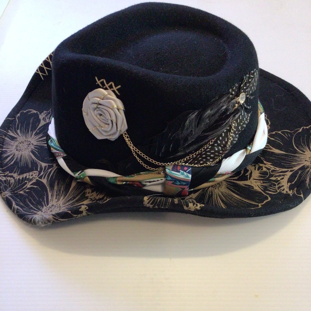 Custom Upcycled Boho Hat - Gem